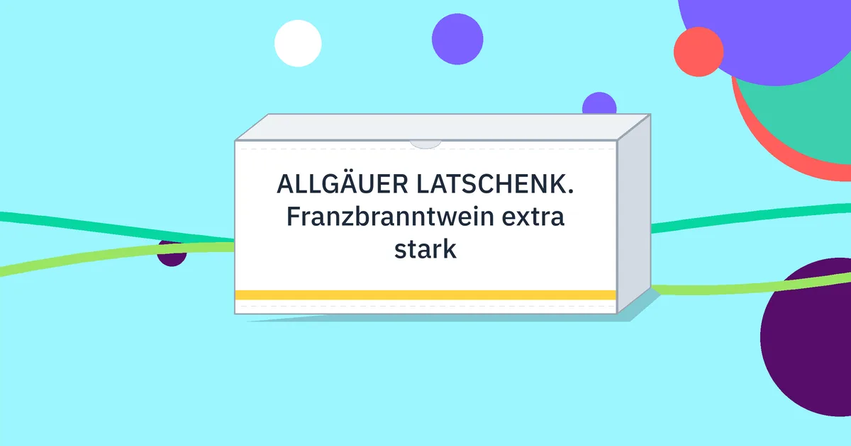 Symbolbild: Packung mit der Aufschrift ALLGÄUER LATSCHENK. Franzbranntwein extra stark (PZN 03403359) – Verfügbarkeit und Bezug in Apotheken in Frankfurt am Main