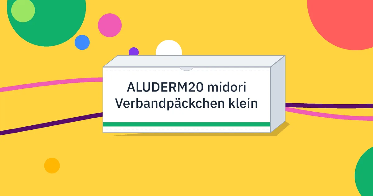 Symbolbild: Packung mit der Aufschrift ALUDERM20 midori Verbandpäckchen klein (PZN 20936962) – Verfügbarkeit und Bezug in Apotheken in Frankfurt am Main