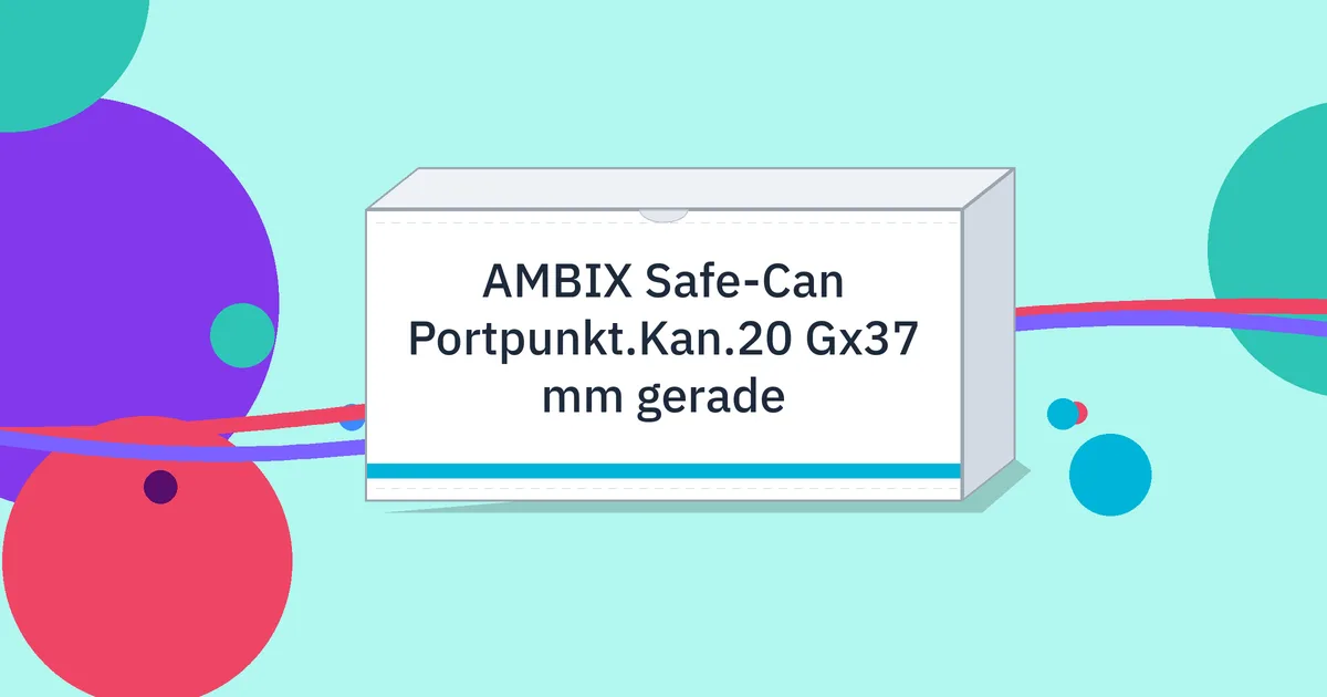 Symbolbild: Packung mit der Aufschrift AMBIX Safe-Can Portpunkt.Kan.20 Gx37 mm gerade (PZN 13968967) – Verfügbarkeit und Bezug in Apotheken in Frankfurt am Main