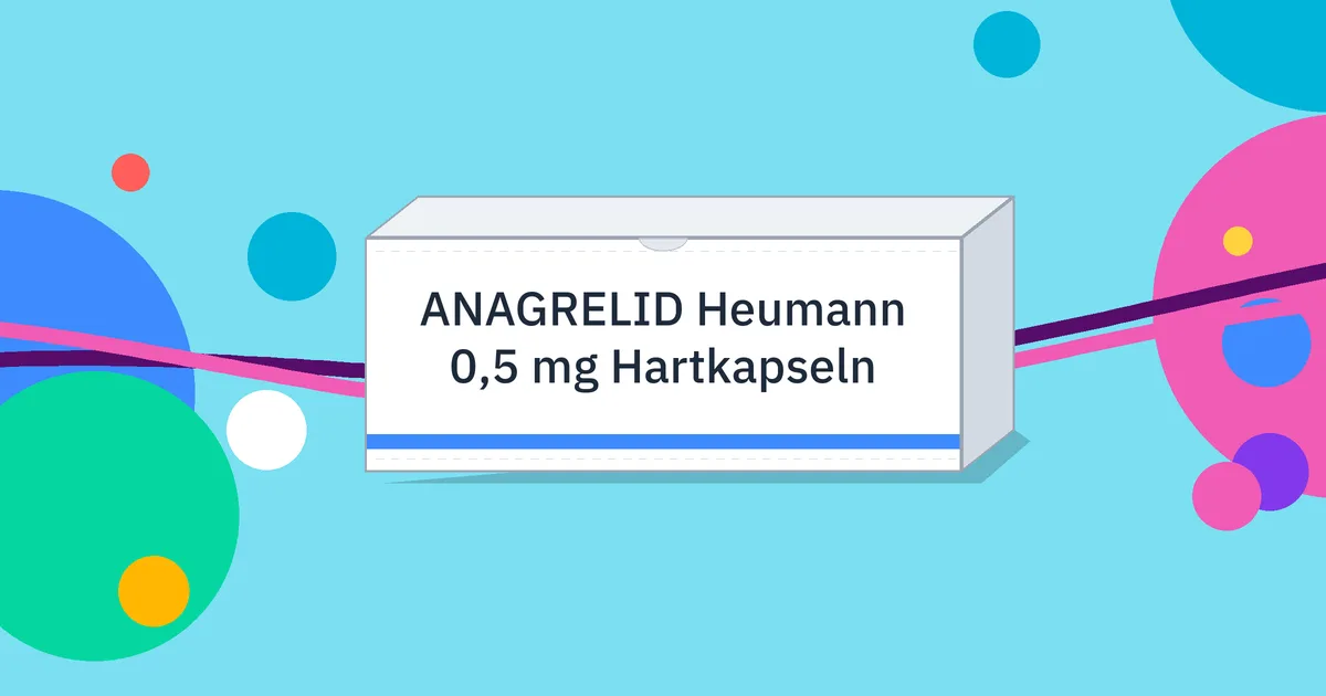 Symbolbild: Packung mit der Aufschrift ANAGRELID Heumann 0,5 mg Hartkapseln (PZN 12896993) – Verfügbarkeit und Bezug in Apotheken in Frankfurt am Main