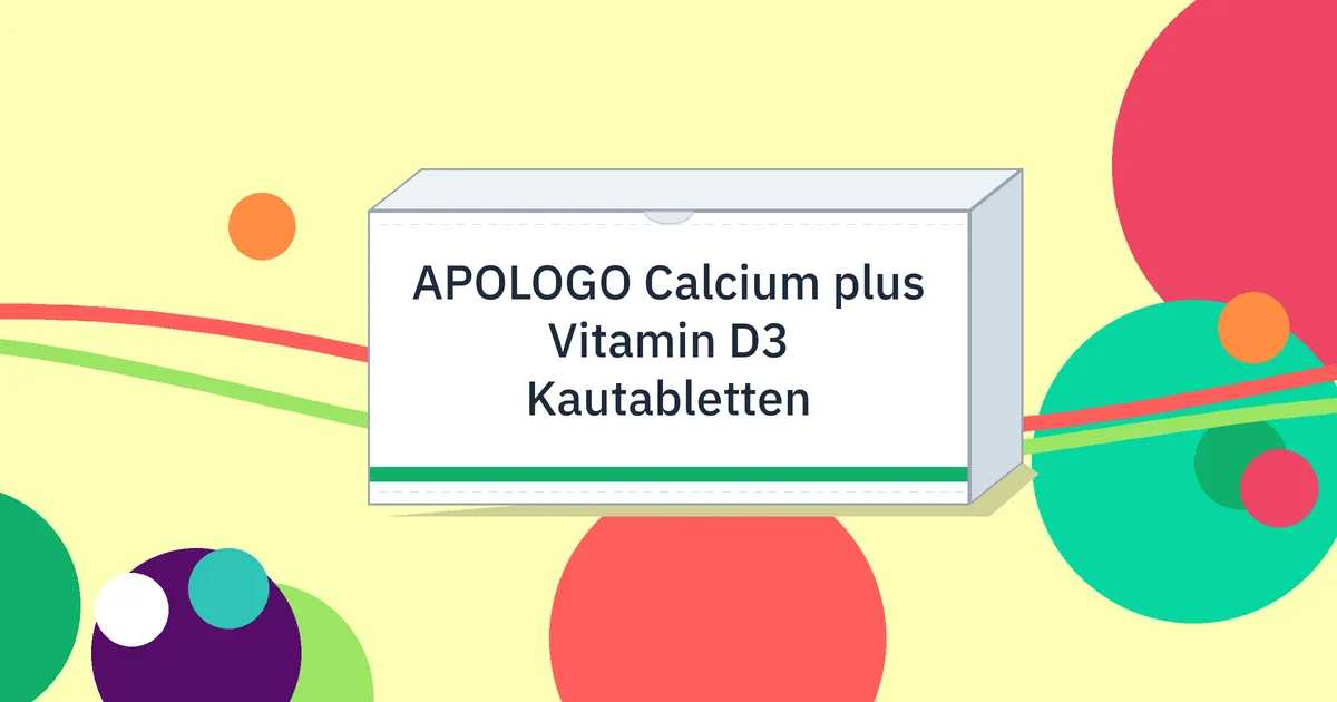 Symbolbild: Packung mit der Aufschrift APOLOGO Calcium plus Vitamin D3 Kautabletten (PZN 12363110) – Verfügbarkeit und Bezug in Apotheken in Frankfurt am Main