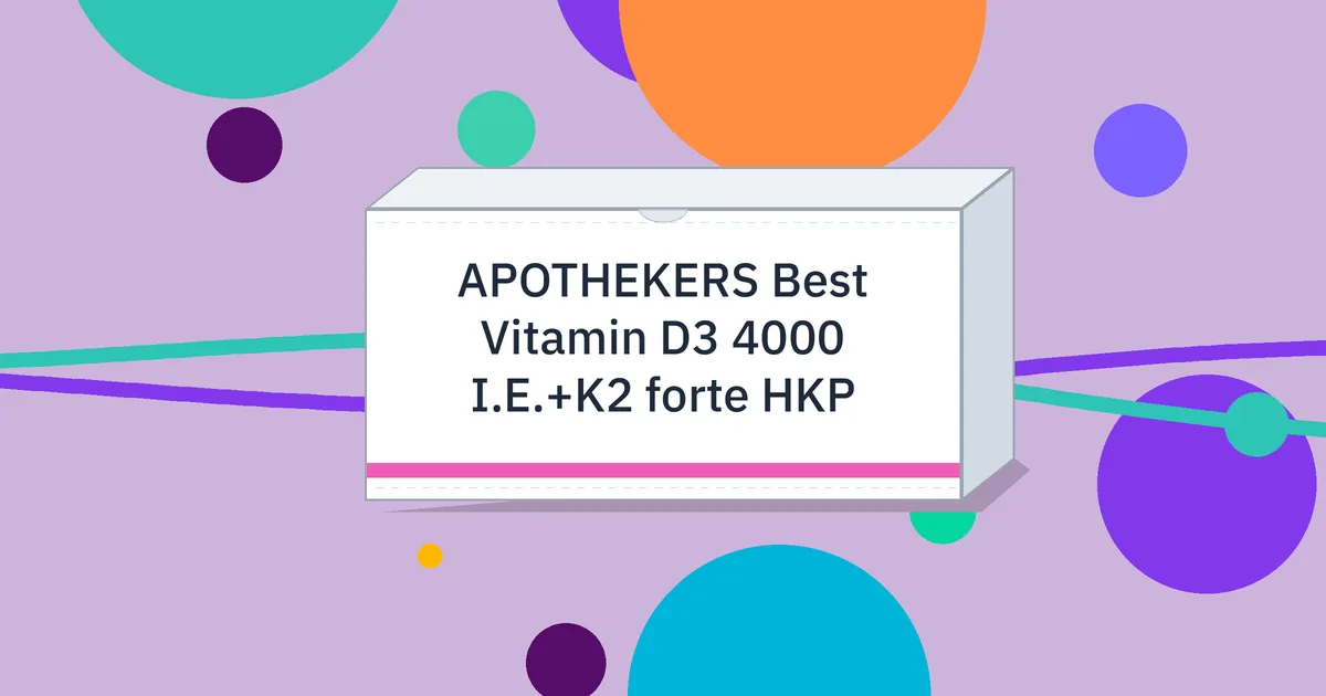 Symbolbild: Packung mit der Aufschrift APOTHEKERS Best Vitamin D3 4000 I.E.+K2 forte HKP (PZN 20634497) – Verfügbarkeit und Bezug in Apotheken in Frankfurt am Main