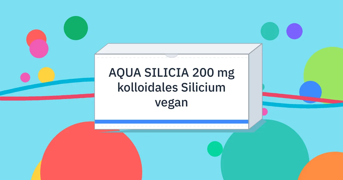 Symbolbild: Packung mit der Aufschrift AQUA SILICIA 200 mg kolloidales Silicium vegan (PZN 18886458) – Verfügbarkeit und Bezug in Apotheken in Frankfurt am Main
