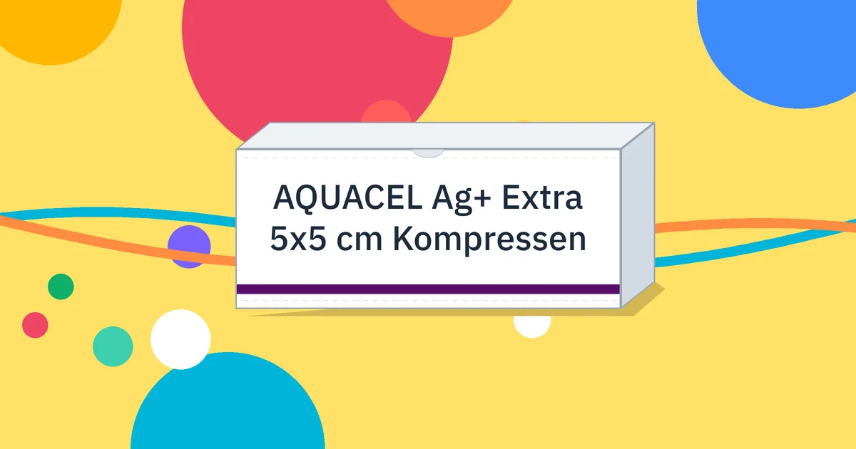 Symbolbild: Packung mit der Aufschrift AQUACEL Ag+ Extra 5x5 cm Kompressen (PZN 13719419) – Verfügbarkeit und Bezug in Apotheken in Frankfurt am Main