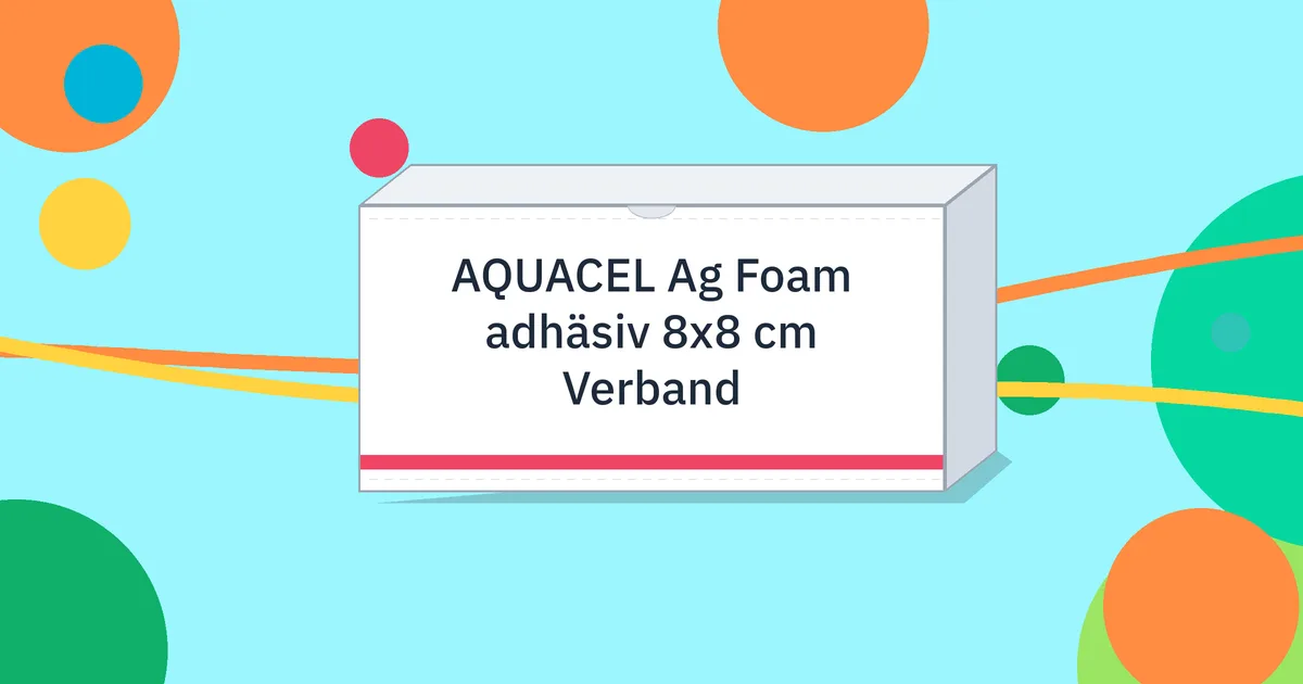 Symbolbild: Packung mit der Aufschrift AQUACEL Ag Foam adhäsiv 8x8 cm Verband (PZN 08746532) – Verfügbarkeit und Bezug in Apotheken in Frankfurt am Main