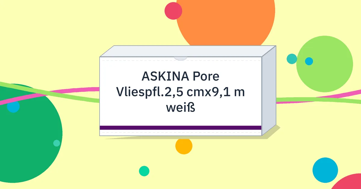 Symbolbild: Packung mit der Aufschrift ASKINA Pore Vliespfl.2,5 cmx9,1 m weiß (PZN 07430005) – Verfügbarkeit und Bezug in Apotheken in Frankfurt am Main