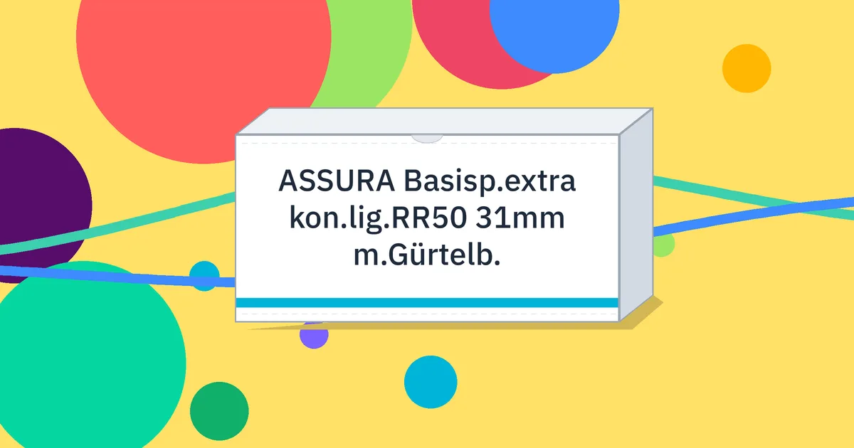 Symbolbild: Packung mit der Aufschrift ASSURA Basisp.extra kon.lig.RR50 31mm m.Gürtelb. (PZN 04312044) – Verfügbarkeit und Bezug in Apotheken in Frankfurt am Main