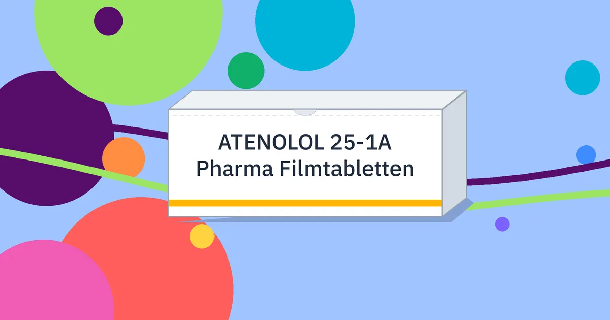 Symbolbild: Packung mit der Aufschrift ATENOLOL 25-1A Pharma Filmtabletten (PZN 08533428) – Verfügbarkeit und Bezug in Apotheken in Frankfurt am Main