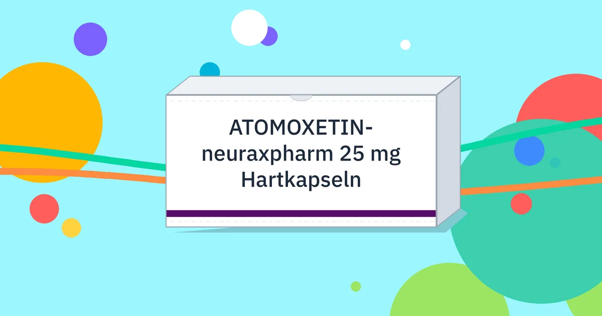 Symbolbild: Packung mit der Aufschrift ATOMOXETIN-neuraxpharm 25 mg Hartkapseln (PZN 14330221) – Verfügbarkeit und Bezug in Apotheken in Frankfurt am Main