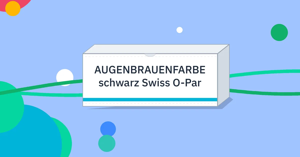 Symbolbild: Packung mit der Aufschrift AUGENBRAUENFARBE schwarz Swiss O-Par (PZN 16500331) – Verfügbarkeit und Bezug in Apotheken in Frankfurt am Main