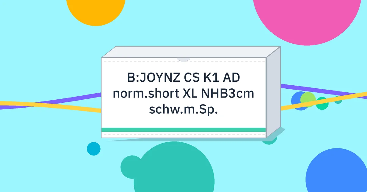 Symbolbild: Packung mit der Aufschrift B:JOYNZ CS K1 AD norm.short XL NHB3cm schw.m.Sp. (PZN 20526307) – Verfügbarkeit und Bezug in Apotheken in Frankfurt am Main