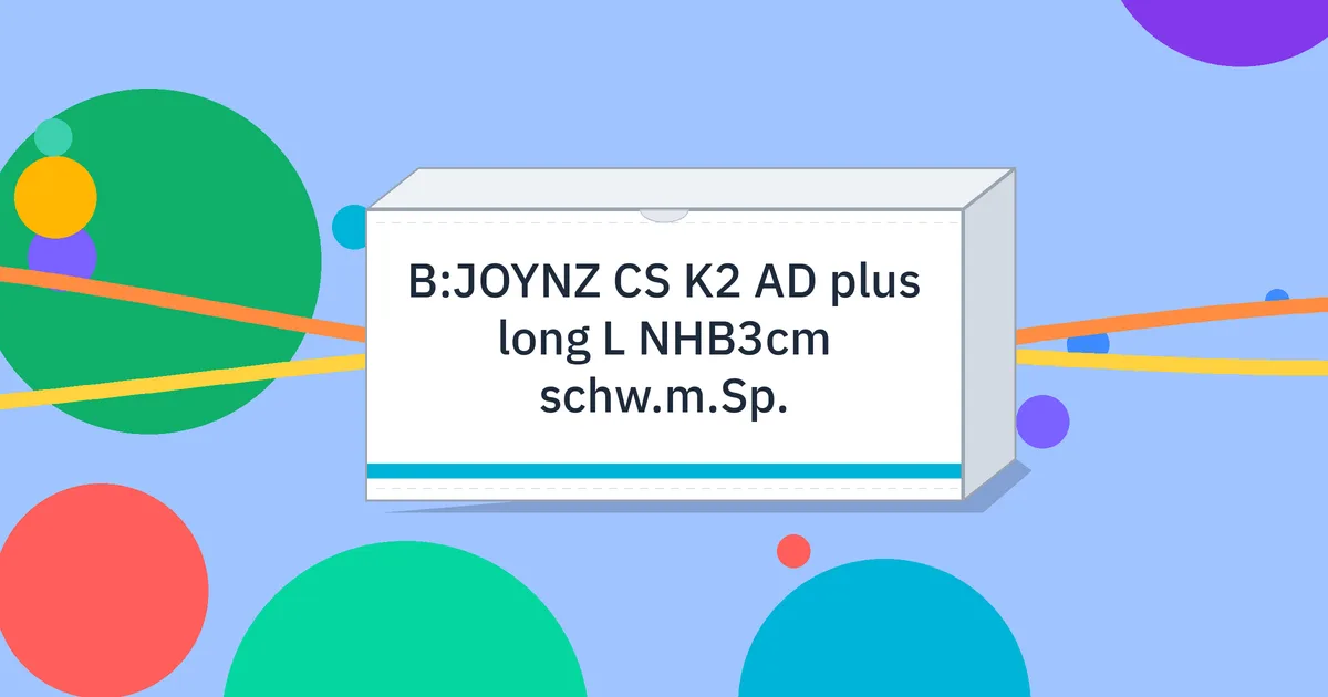 Symbolbild: Packung mit der Aufschrift B:JOYNZ CS K2 AD plus long L NHB3cm schw.m.Sp. (PZN 20526804) – Verfügbarkeit und Bezug in Apotheken in Frankfurt am Main