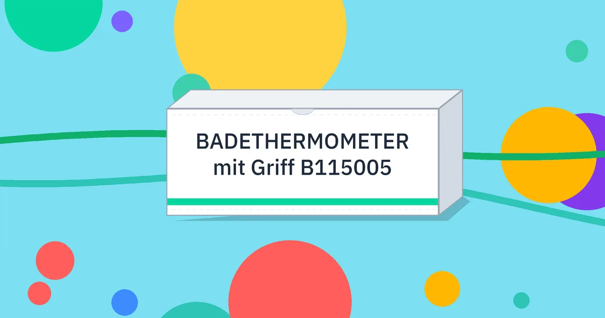 Symbolbild: Packung mit der Aufschrift BADETHERMOMETER mit Griff B115005 (PZN 04755126) – Verfügbarkeit und Bezug in Apotheken in Frankfurt am Main