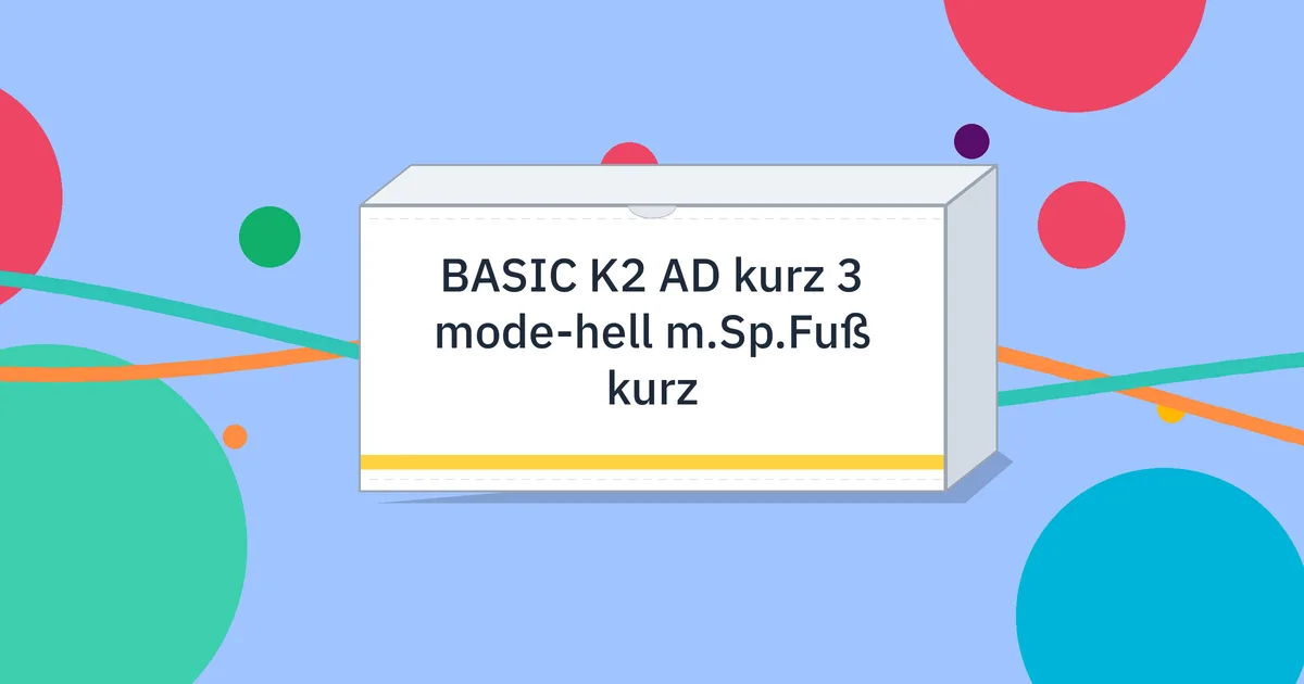 Symbolbild: Packung mit der Aufschrift BASIC K2 AD kurz 3 mode-hell m.Sp.Fuß kurz (PZN 20264445) – Verfügbarkeit und Bezug in Apotheken in Frankfurt am Main
