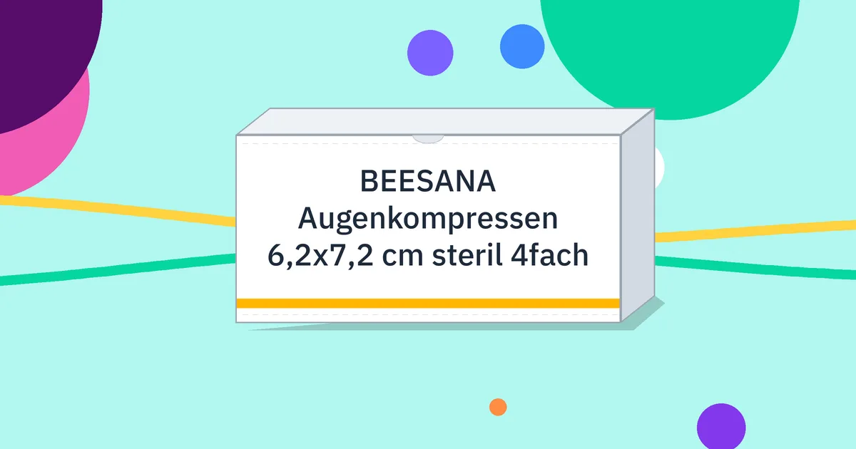 Symbolbild: Packung mit der Aufschrift BEESANA Augenkompressen 6,2x7,2 cm steril 4fach (PZN 18913907) – Verfügbarkeit und Bezug in Apotheken in Frankfurt am Main