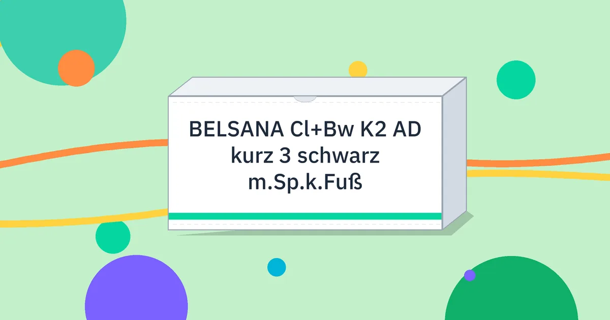 Symbolbild: Packung mit der Aufschrift BELSANA Cl+Bw K2 AD kurz 3 schwarz m.Sp.k.Fuß (PZN 12241128) – Verfügbarkeit und Bezug in Apotheken in Frankfurt am Main