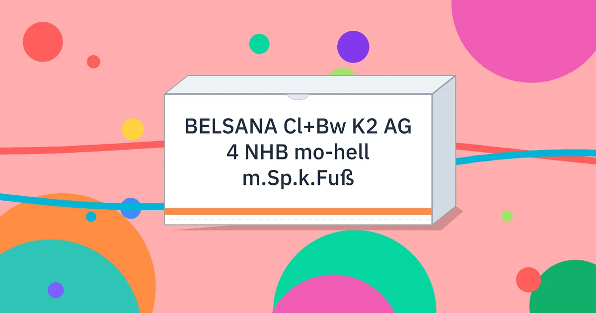 Symbolbild: Packung mit der Aufschrift BELSANA Cl+Bw K2 AG 4 NHB mo-hell m.Sp.k.Fuß (PZN 12247326) – Verfügbarkeit und Bezug in Apotheken in Frankfurt am Main
