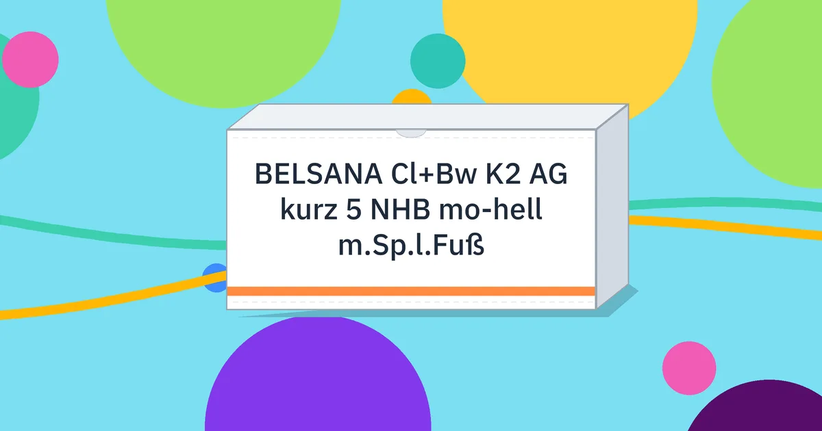 Symbolbild: Packung mit der Aufschrift BELSANA Cl+Bw K2 AG kurz 5 NHB mo-hell m.Sp.l.Fuß (PZN 12248030) – Verfügbarkeit und Bezug in Apotheken in Frankfurt am Main