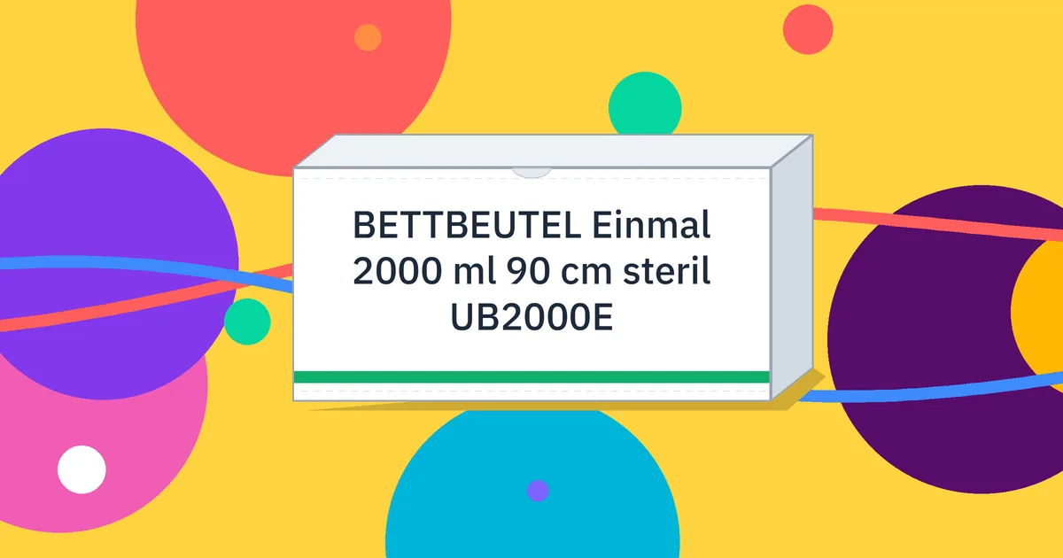 Symbolbild: Packung mit der Aufschrift BETTBEUTEL Einmal 2000 ml 90 cm steril UB2000E (PZN 16047274) – Verfügbarkeit und Bezug in Apotheken in Frankfurt am Main
