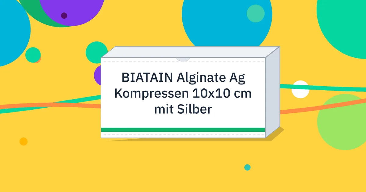 Symbolbild: Packung mit der Aufschrift BIATAIN Alginate Ag Kompressen 10x10 cm mit Silber (PZN 18776095) – Verfügbarkeit und Bezug in Apotheken in Frankfurt am Main