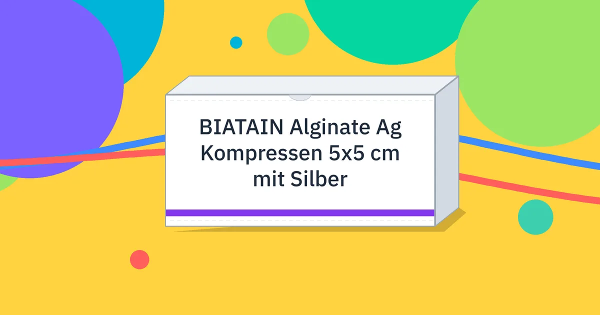 Symbolbild: Packung mit der Aufschrift BIATAIN Alginate Ag Kompressen 5x5 cm mit Silber (PZN 11381407) – Verfügbarkeit und Bezug in Apotheken in Frankfurt am Main