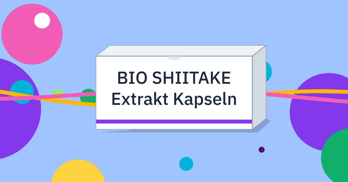 Symbolbild: Packung mit der Aufschrift BIO SHIITAKE Extrakt Kapseln (PZN 10790351) – Verfügbarkeit und Bezug in Apotheken in Frankfurt am Main