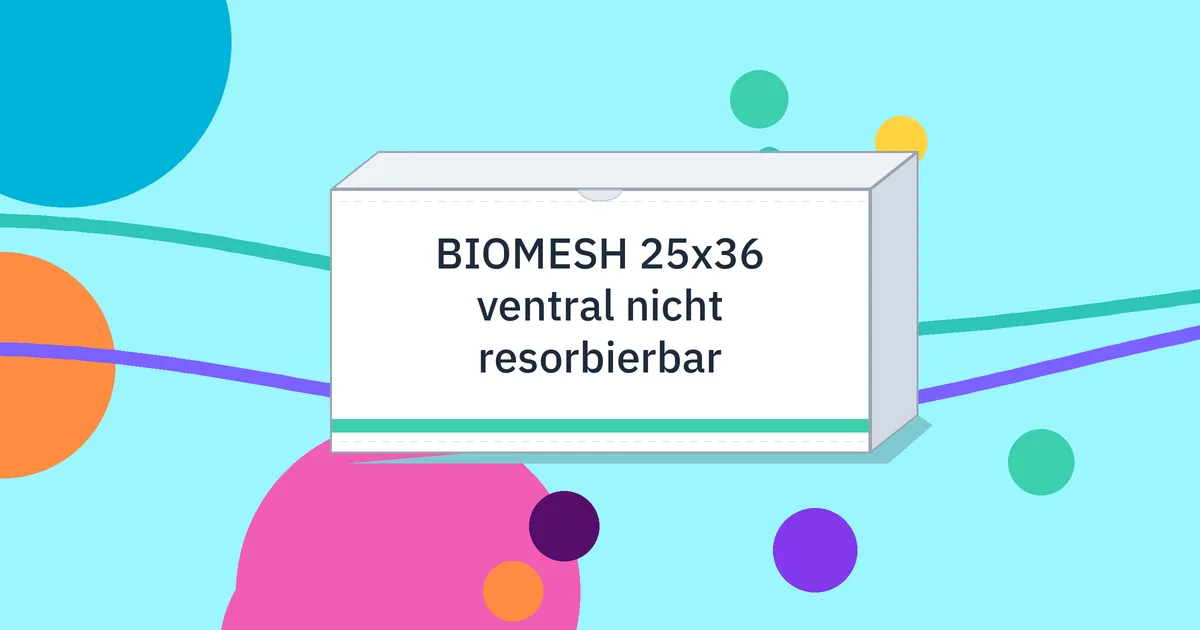 Symbolbild: Packung mit der Aufschrift BIOMESH 25x36 ventral nicht resorbierbar (PZN 19504849) – Verfügbarkeit und Bezug in Apotheken in Frankfurt am Main