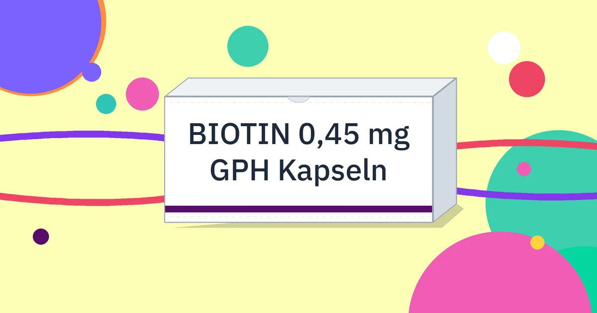 Symbolbild: Packung mit der Aufschrift BIOTIN 0,45 mg GPH Kapseln (PZN 09749515) – Verfügbarkeit und Bezug in Apotheken in Frankfurt am Main