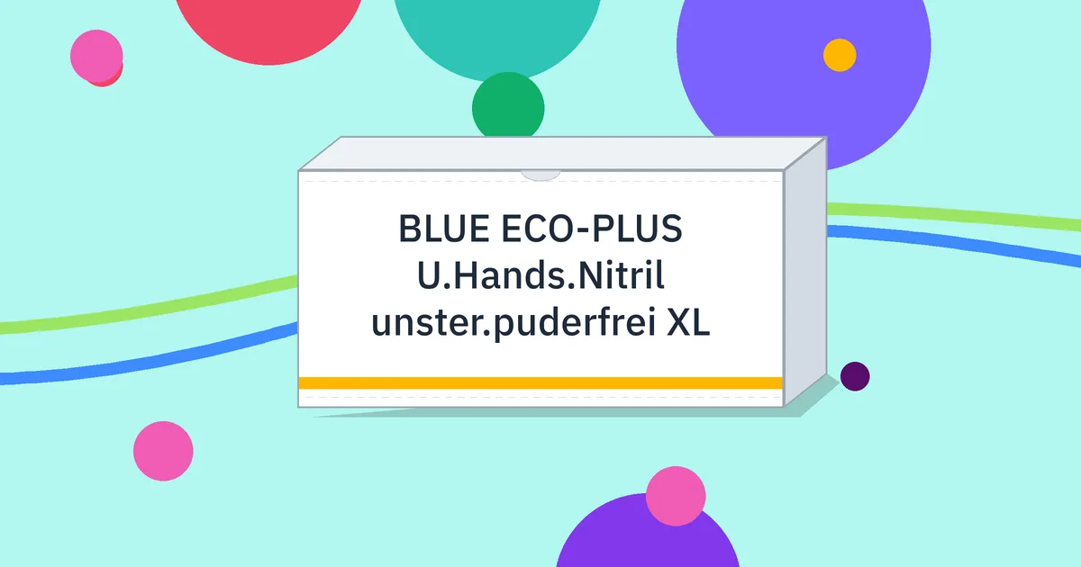 Symbolbild: Packung mit der Aufschrift BLUE ECO-PLUS U.Hands.Nitril unster.puderfrei XL (PZN 15406280) – Verfügbarkeit und Bezug in Apotheken in Frankfurt am Main