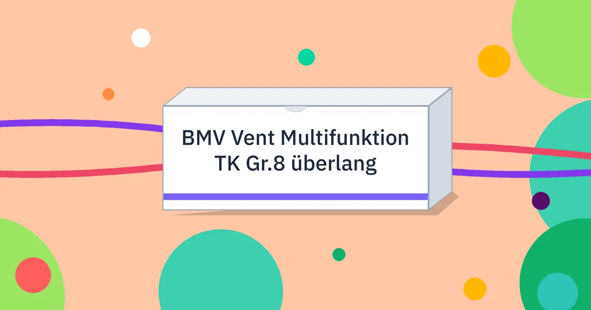 Symbolbild: Packung mit der Aufschrift BMV Vent Multifunktion TK Gr.8 überlang (PZN 18384892) – Verfügbarkeit und Bezug in Apotheken in Frankfurt am Main
