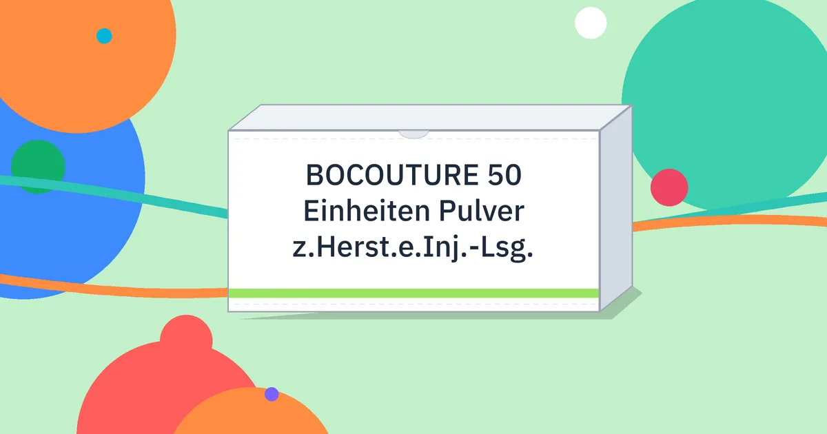 Symbolbild: Packung mit der Aufschrift BOCOUTURE 50 Einheiten Pulver z.Herst.e.Inj.-Lsg. (PZN 15391791) – Verfügbarkeit und Bezug in Apotheken in Frankfurt am Main