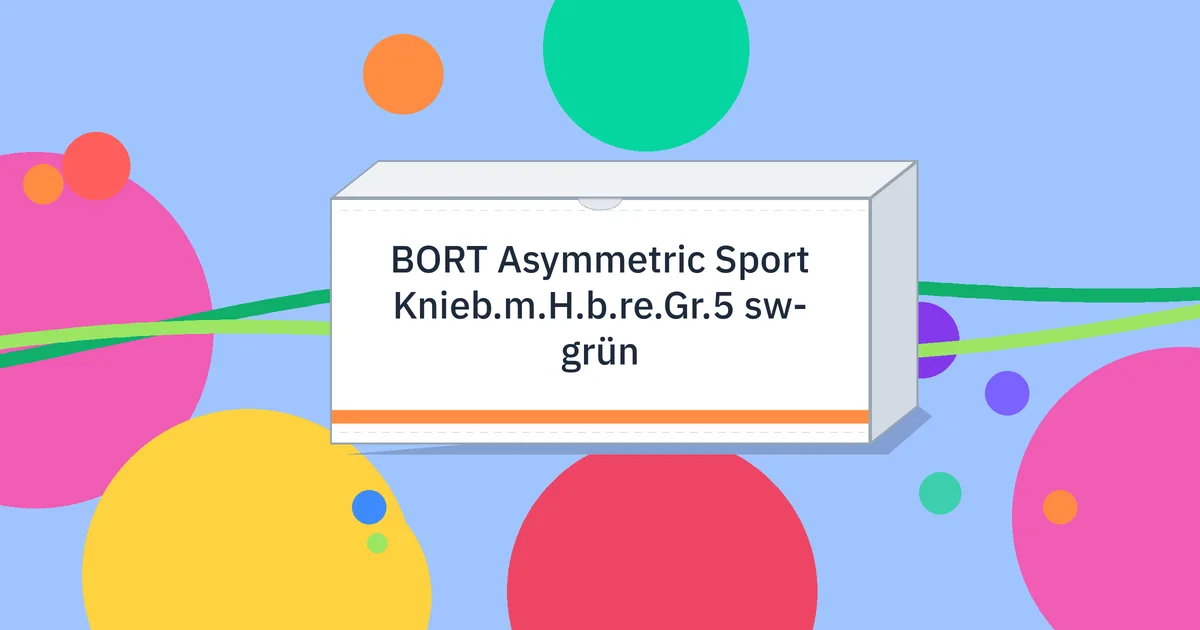 Symbolbild: Packung mit der Aufschrift BORT Asymmetric Sport Knieb.m.H.b.re.Gr.5 sw-grün (PZN 19634397) – Verfügbarkeit und Bezug in Apotheken in Frankfurt am Main