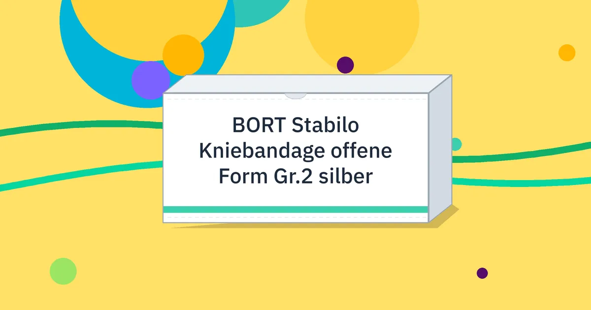 Symbolbild: Packung mit der Aufschrift BORT Stabilo Kniebandage offene Form Gr.2 silber (PZN 15257006) – Verfügbarkeit und Bezug in Apotheken in Frankfurt am Main