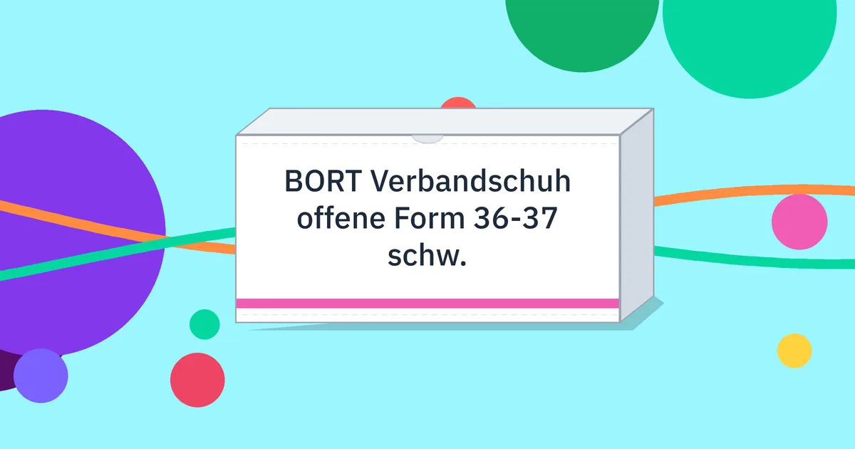 Symbolbild: Packung mit der Aufschrift BORT Verbandschuh offene Form 36-37 schw. (PZN 07670229) – Verfügbarkeit und Bezug in Apotheken in Frankfurt am Main