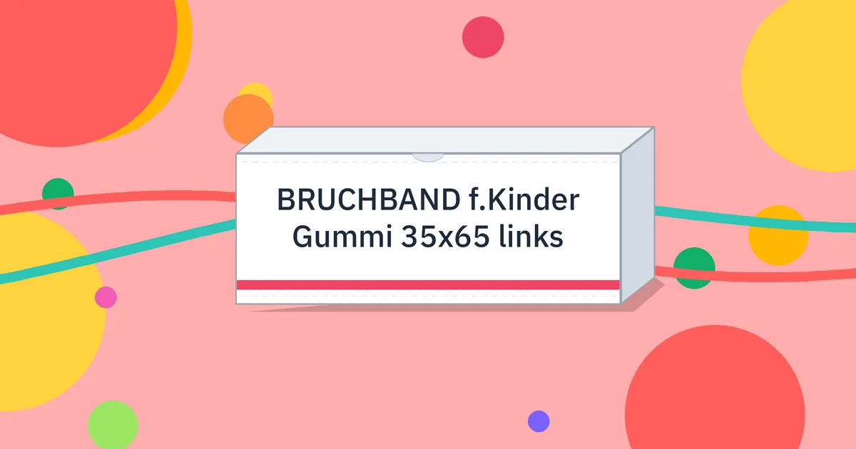 Symbolbild: Packung mit der Aufschrift BRUCHBAND f.Kinder Gummi 35x65 links (PZN 01725113) – Verfügbarkeit und Bezug in Apotheken in Frankfurt am Main