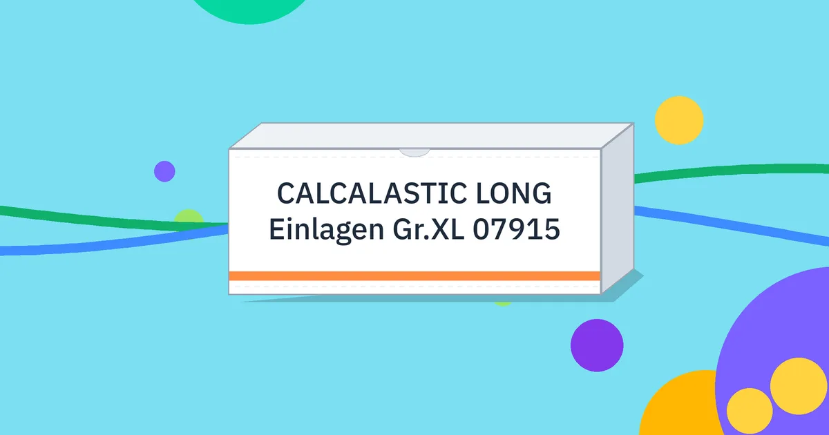 Symbolbild: Packung mit der Aufschrift CALCALASTIC LONG Einlagen Gr.XL 07915 (PZN 07213756) – Verfügbarkeit und Bezug in Apotheken in Frankfurt am Main