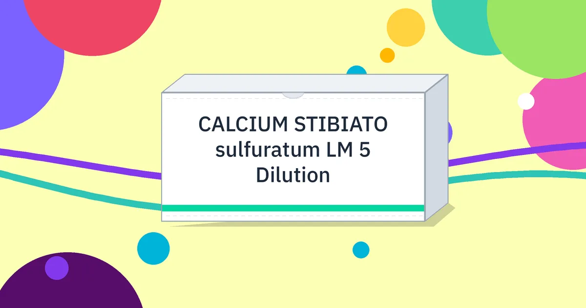 Symbolbild: Packung mit der Aufschrift CALCIUM STIBIATO sulfuratum LM 5 Dilution (PZN 12806464) – Verfügbarkeit und Bezug in Apotheken in Frankfurt am Main