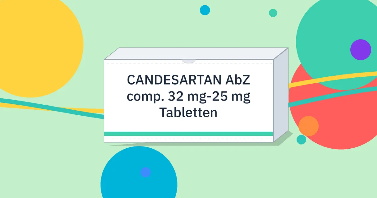 Symbolbild: Packung mit der Aufschrift CANDESARTAN AbZ comp. 32 mg-25 mg Tabletten (PZN 09297668) – Verfügbarkeit und Bezug in Apotheken in Frankfurt am Main