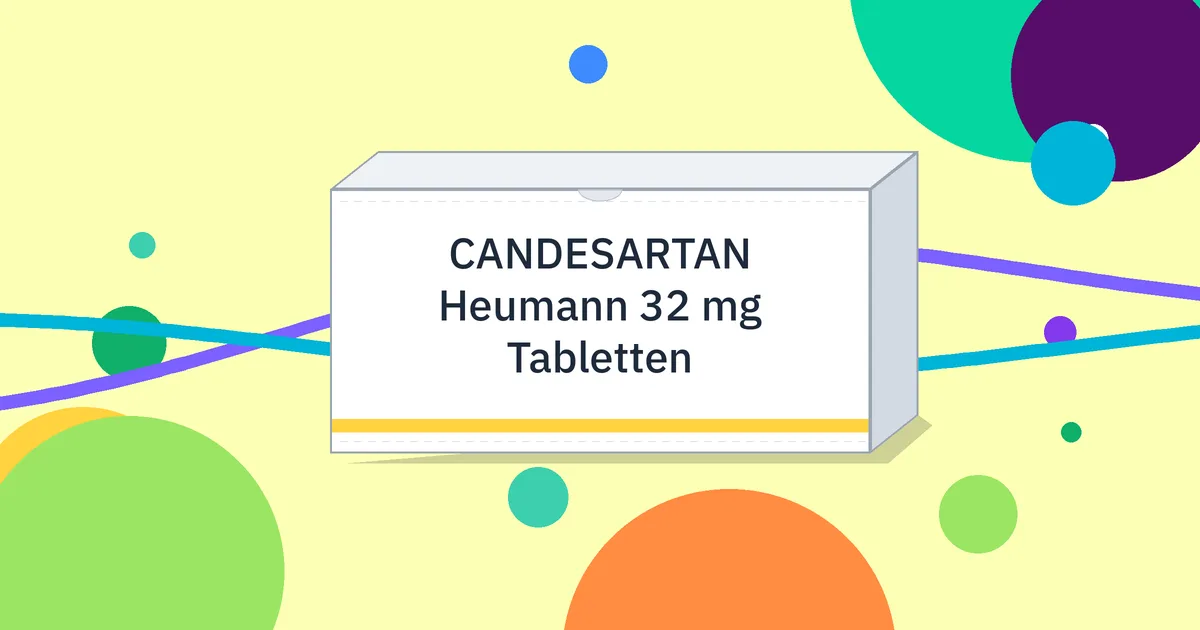 Symbolbild: Packung mit der Aufschrift CANDESARTAN Heumann 32 mg Tabletten (PZN 15864657) – Verfügbarkeit und Bezug in Apotheken in Frankfurt am Main
