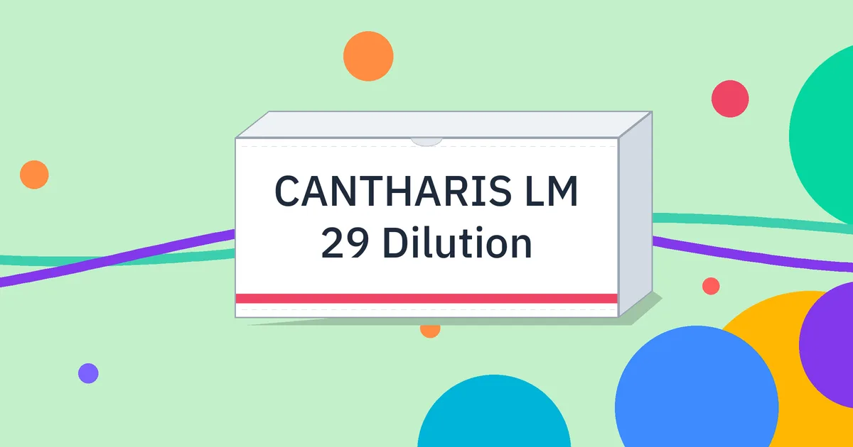 Symbolbild: Packung mit der Aufschrift CANTHARIS LM 29 Dilution (PZN 12808374) – Verfügbarkeit und Bezug in Apotheken in Frankfurt am Main