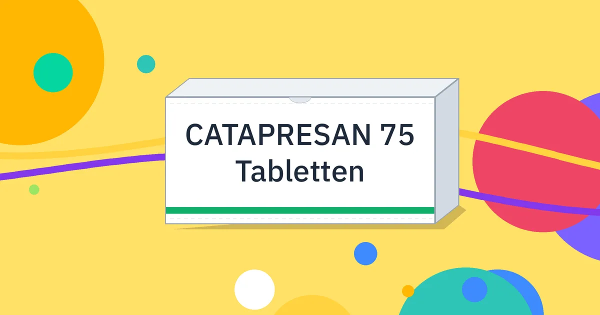 Symbolbild: Packung mit der Aufschrift CATAPRESAN 75 Tabletten (PZN 02700782) – Verfügbarkeit und Bezug in Apotheken in Frankfurt am Main