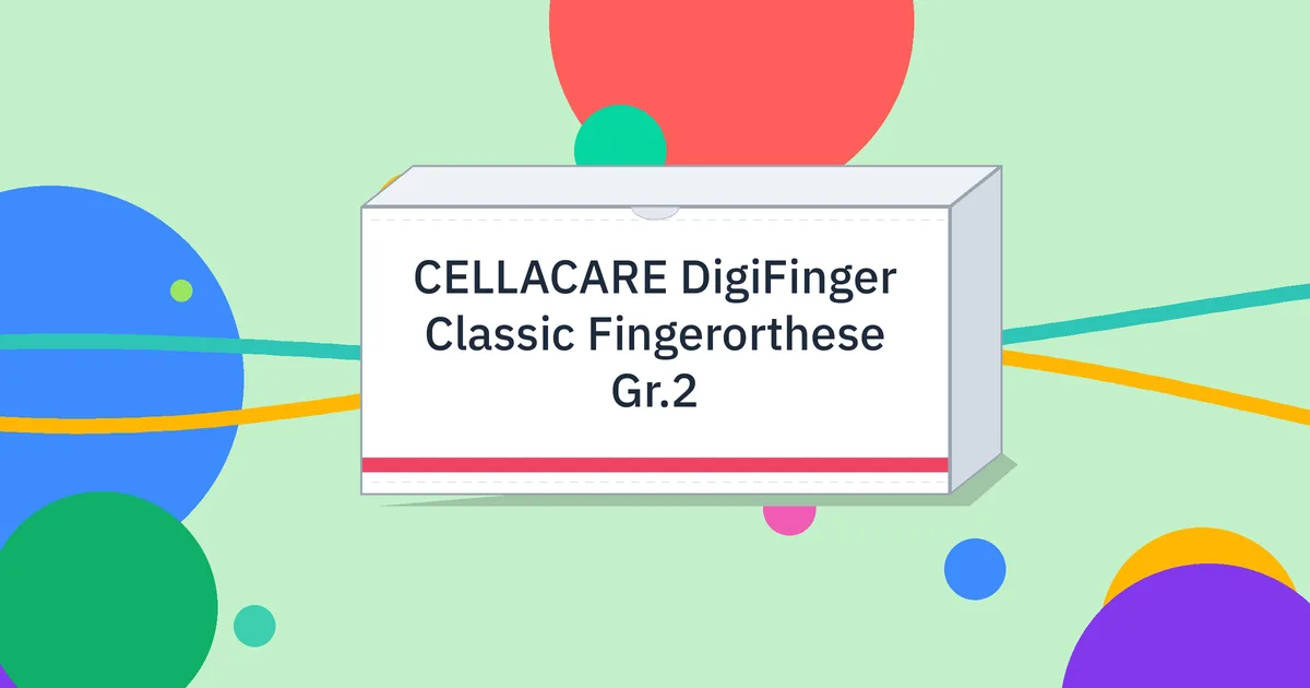 Symbolbild: Packung mit der Aufschrift CELLACARE DigiFinger Classic Fingerorthese Gr.2 (PZN 19148372) – Verfügbarkeit und Bezug in Apotheken in Frankfurt am Main