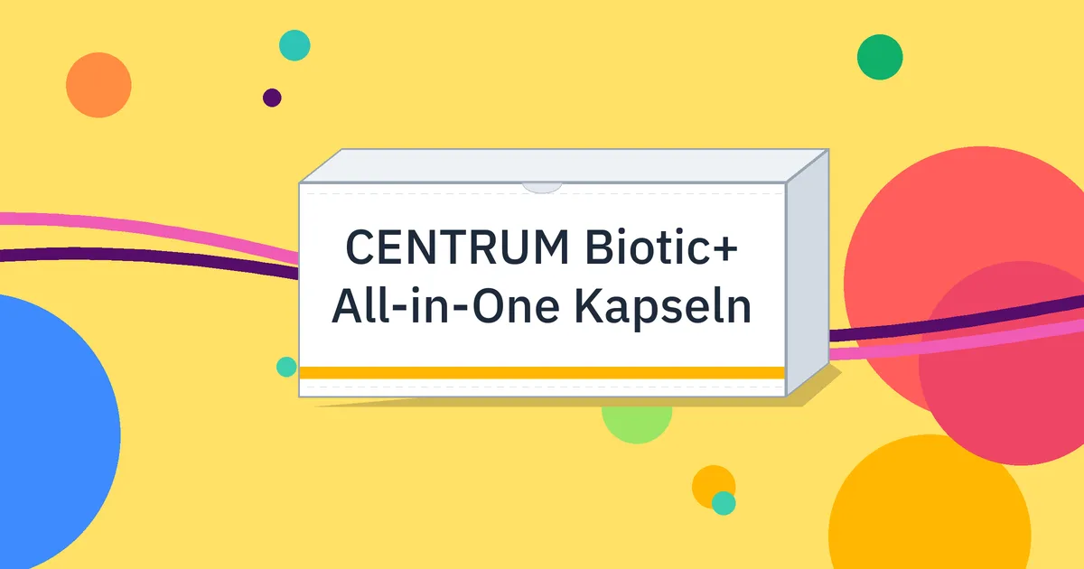 Symbolbild: Packung mit der Aufschrift CENTRUM Biotic+ All-in-One Kapseln (PZN 19973277) – Verfügbarkeit und Bezug in Apotheken in Frankfurt am Main