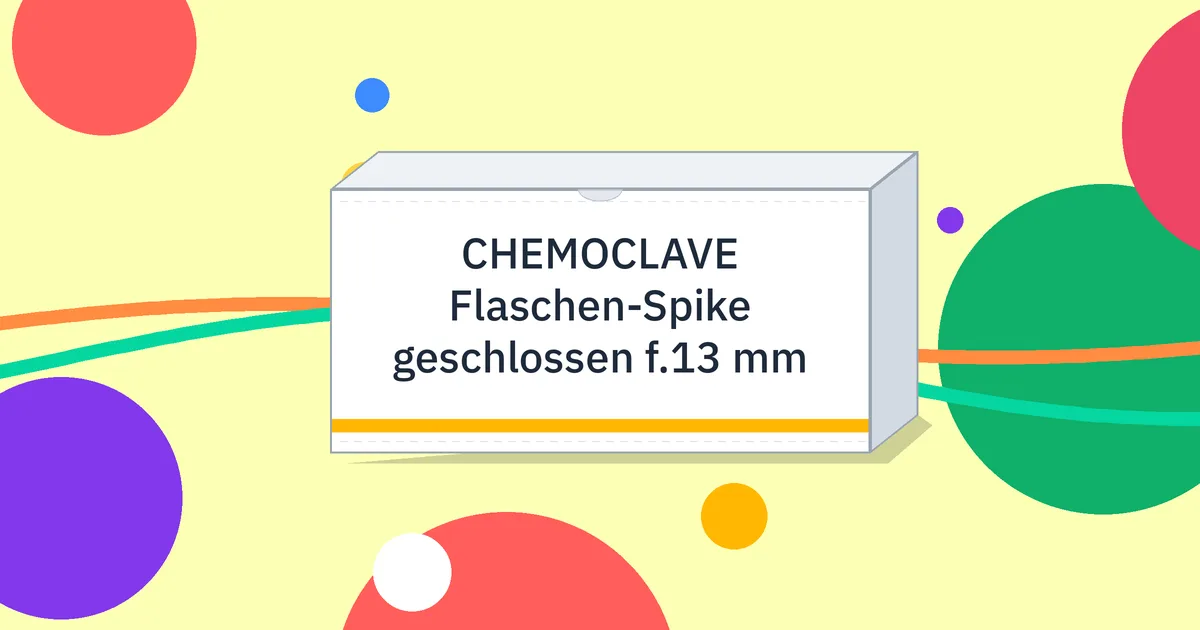 Symbolbild: Packung mit der Aufschrift CHEMOCLAVE Flaschen-Spike geschlossen f.13 mm (PZN 19443438) – Verfügbarkeit und Bezug in Apotheken in Frankfurt am Main