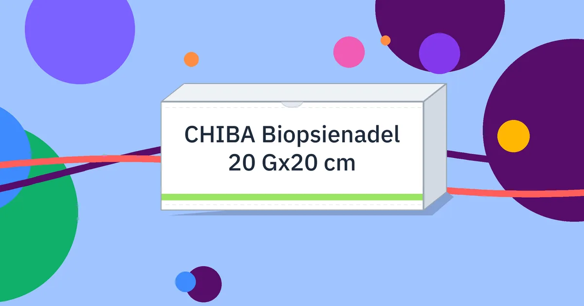 Symbolbild: Packung mit der Aufschrift CHIBA Biopsienadel 20 Gx20 cm (PZN 00295277) – Verfügbarkeit und Bezug in Apotheken in Frankfurt am Main