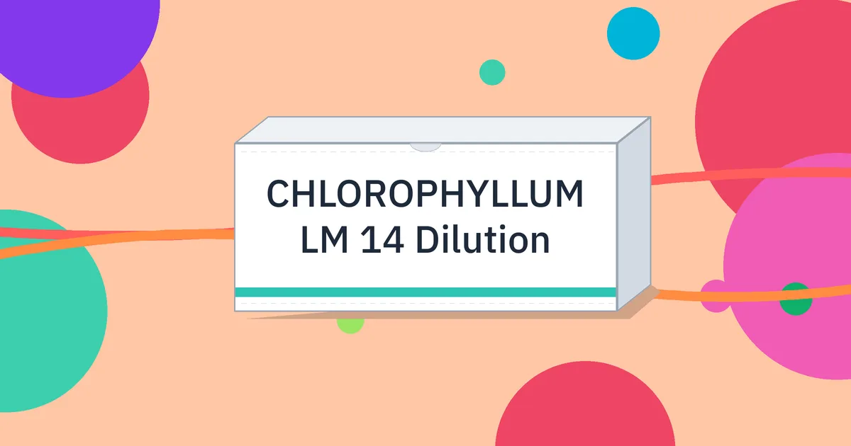 Symbolbild: Packung mit der Aufschrift CHLOROPHYLLUM LM 14 Dilution (PZN 13445040) – Verfügbarkeit und Bezug in Apotheken in Frankfurt am Main