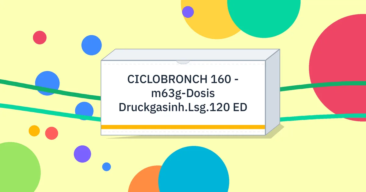 Symbolbild: Packung mit der Aufschrift CICLOBRONCH 160 -m63g-Dosis Druckgasinh.Lsg.120 ED (PZN 19107686) – Verfügbarkeit und Bezug in Apotheken in Frankfurt am Main