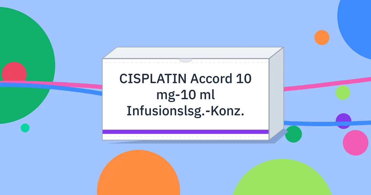 Symbolbild: Packung mit der Aufschrift CISPLATIN Accord 10 mg-10 ml Infusionslsg.-Konz. (PZN 00368668) – Verfügbarkeit und Bezug in Apotheken in Frankfurt am Main