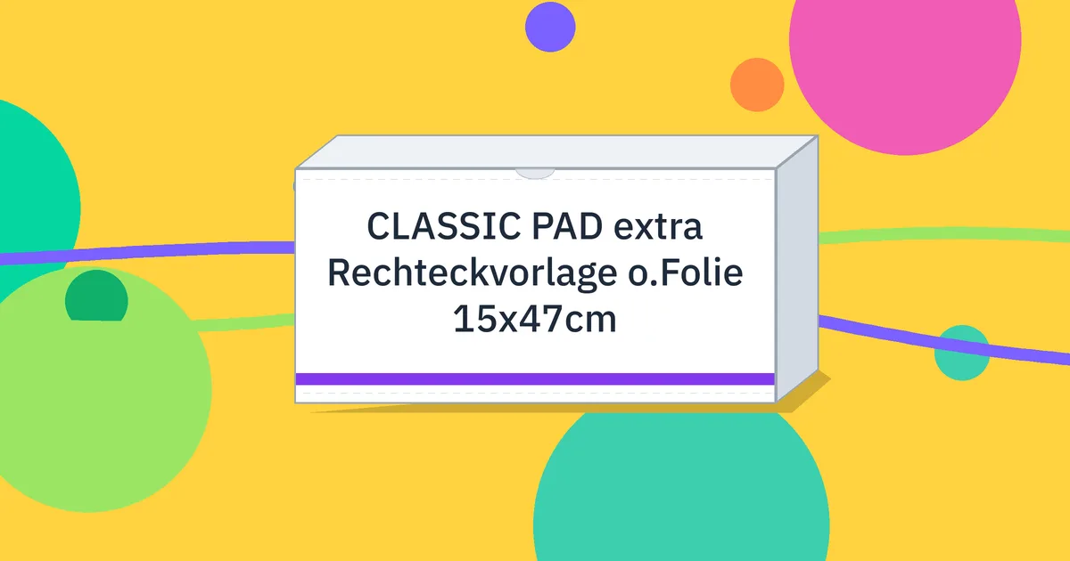Symbolbild: Packung mit der Aufschrift CLASSIC PAD extra Rechteckvorlage o.Folie 15x47cm (PZN 13903614) – Verfügbarkeit und Bezug in Apotheken in Frankfurt am Main