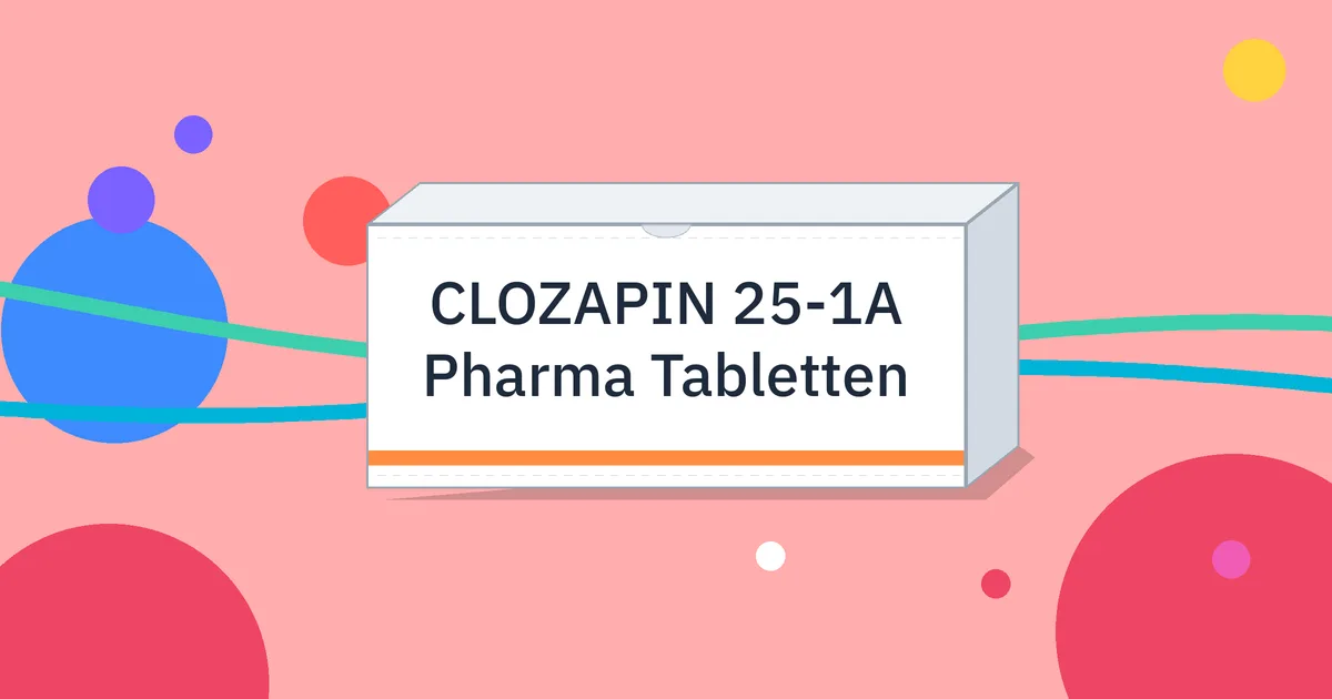 Symbolbild: Packung mit der Aufschrift CLOZAPIN 25-1A Pharma Tabletten (PZN 02013171) – Verfügbarkeit und Bezug in Apotheken in Frankfurt am Main